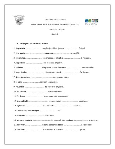Answer keys of the Final Exam Worksheet - grade 6 -Feb 2021-converted