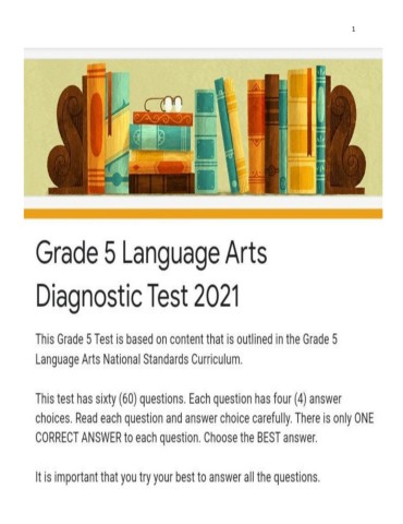 G5 Language Arts Diagnostic test 2021