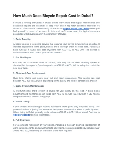 How Much Does Bicycle Repair Cost in Dubai?