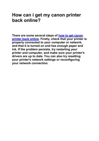 How can i get my canon printer back online