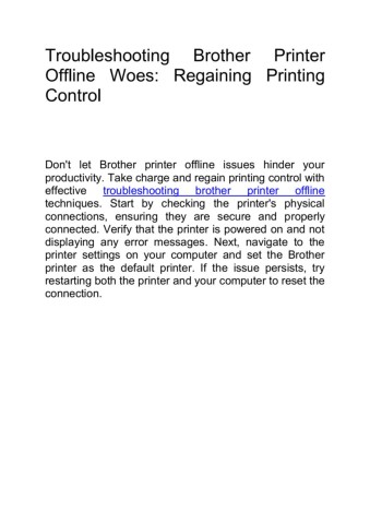Troubleshooting Brother Printer Offline Woes
