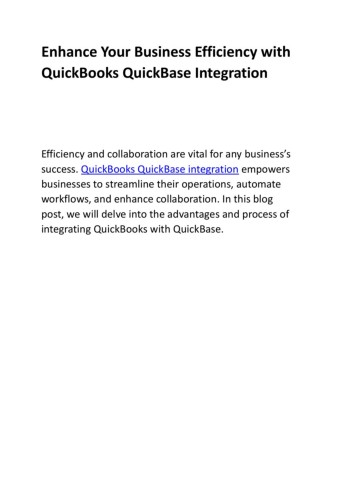 Enhance Your Business Efficiency with QuickBooks QuickBase Integration - angken07274 - Page 1 ...