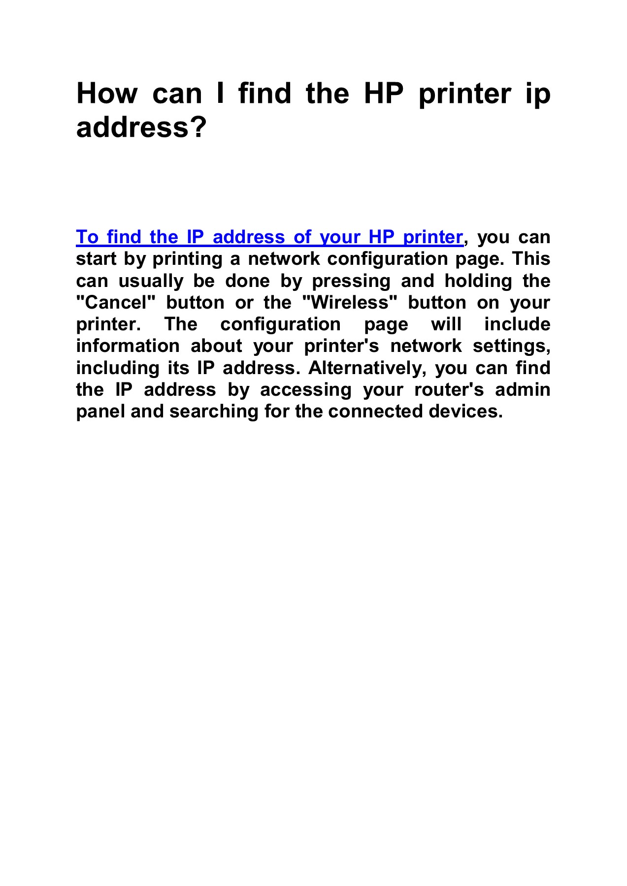 How can I find the HP printer ip address - angken07274 - Page 1 - 1 ...