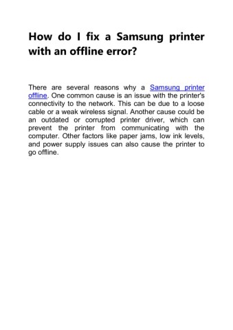 How do I fix a Samsung printer with an offline error