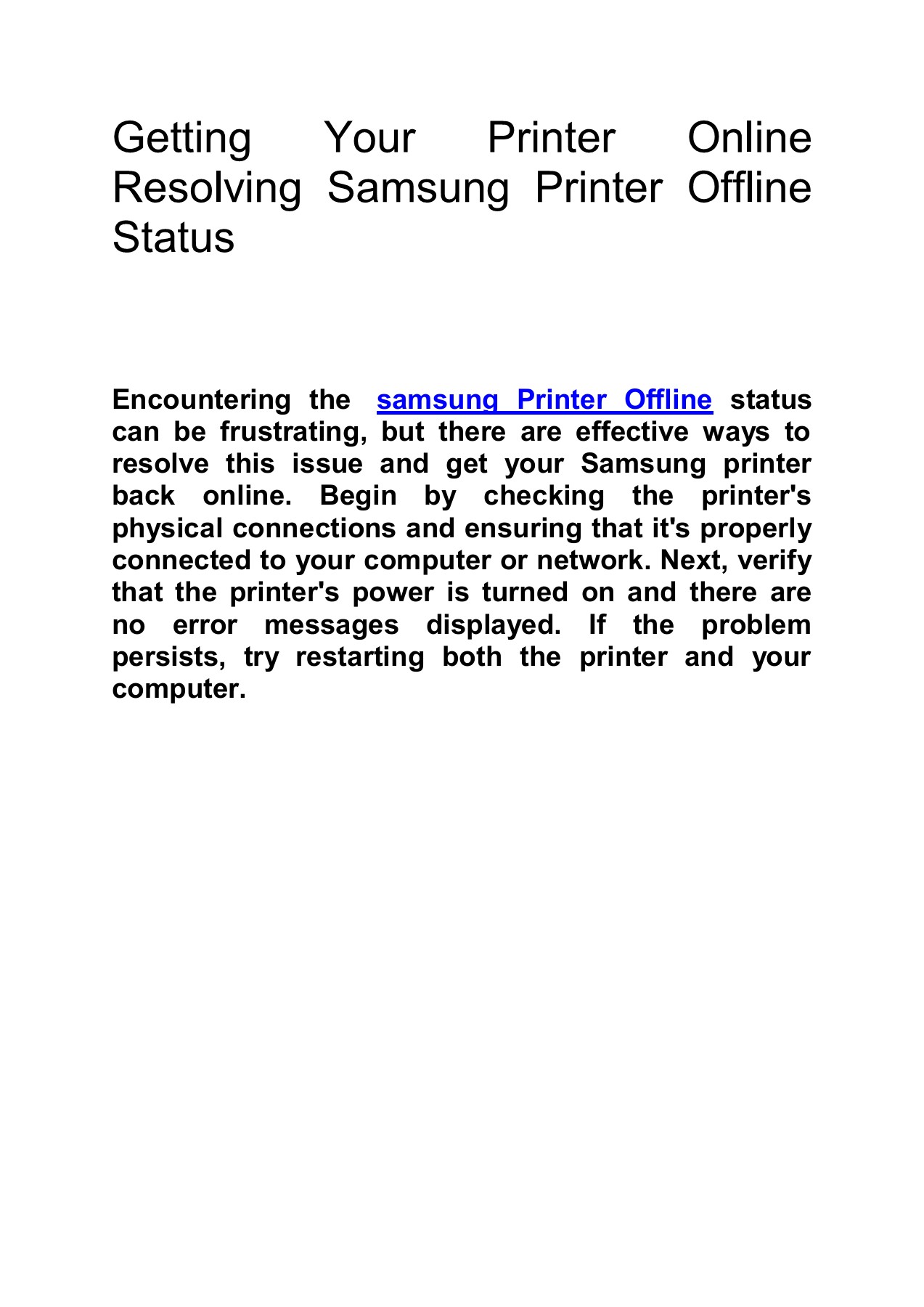 Getting Your Printer Online Resolving Samsung Printer Offline Status (1 ...