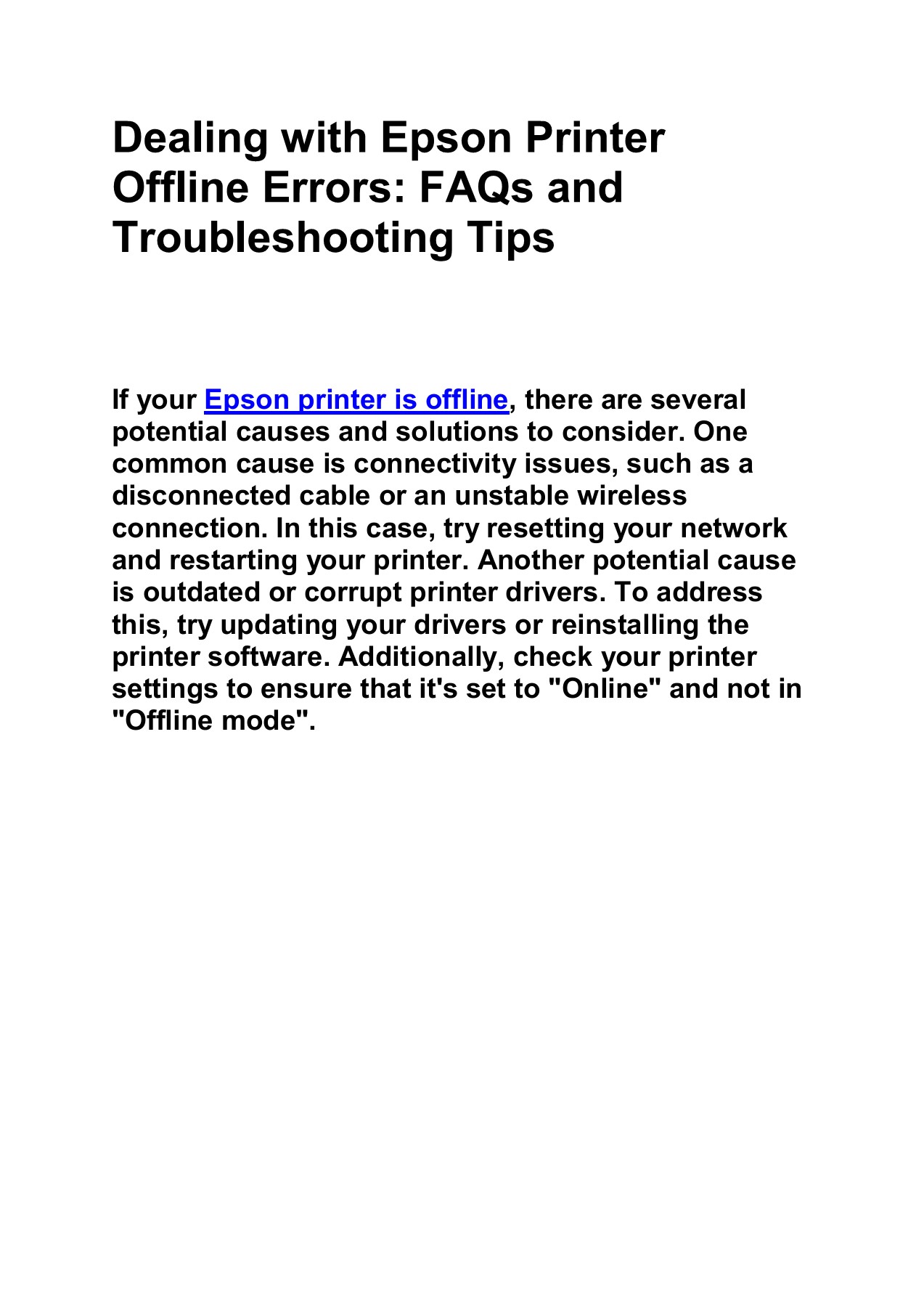 Dealing with Epson Printer Offline Errors - angken07274 - Page 1 - 1 ...