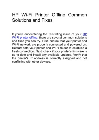 HP Wi-Fi Printer Offline Common Solutions and Fixes