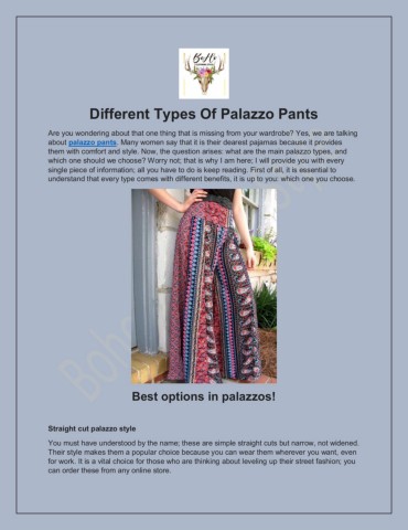 Different Types Of Palazzo Pants- Boho Clothing Style