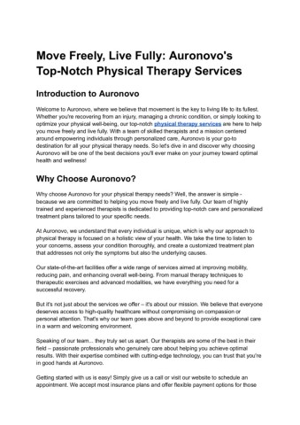 Move Freely, Live Fully: Auronovo's Top-Notch Physical Therapy Services