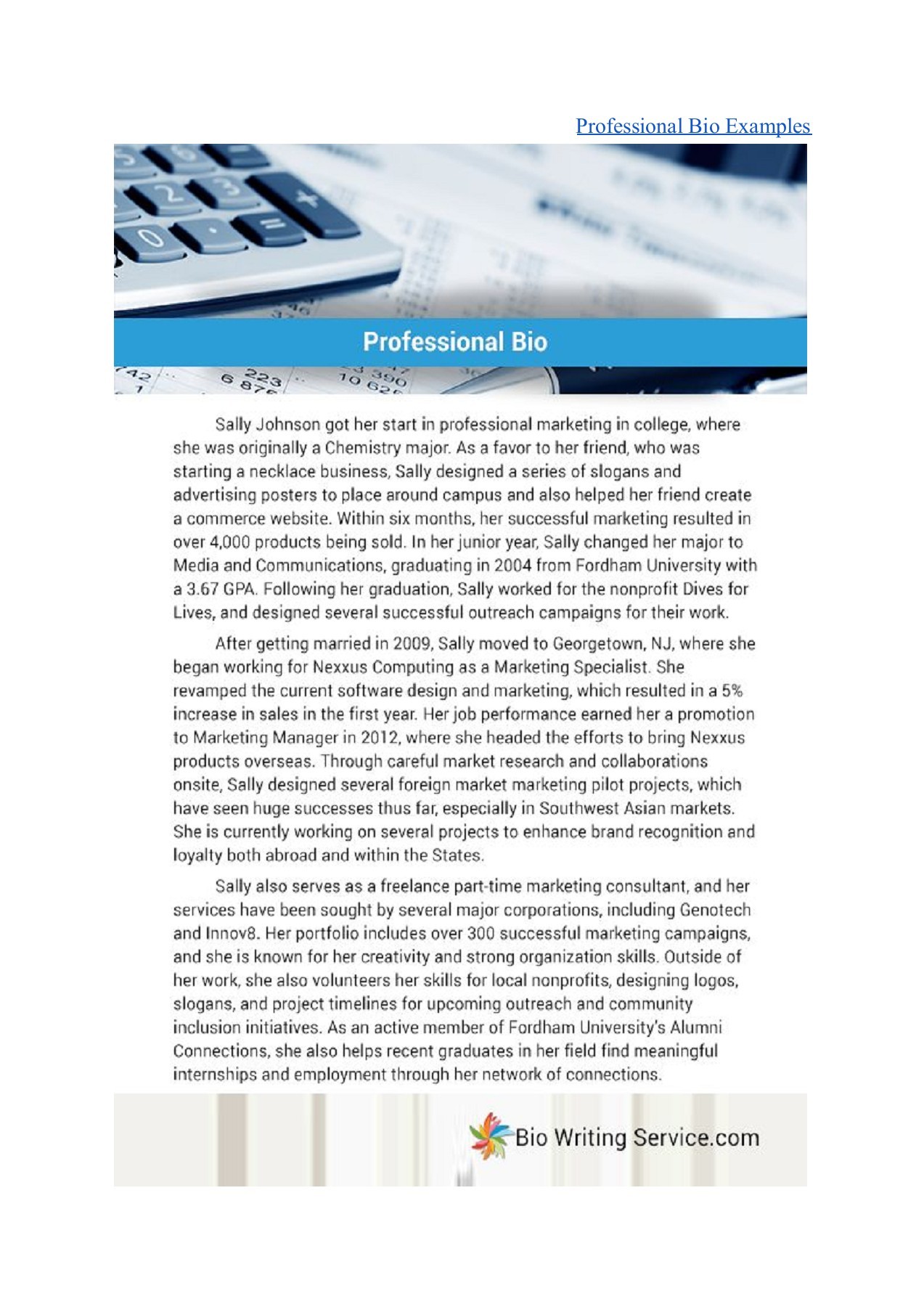 Professional Biography Samples 2018 made by Experts - Bio Writing ...