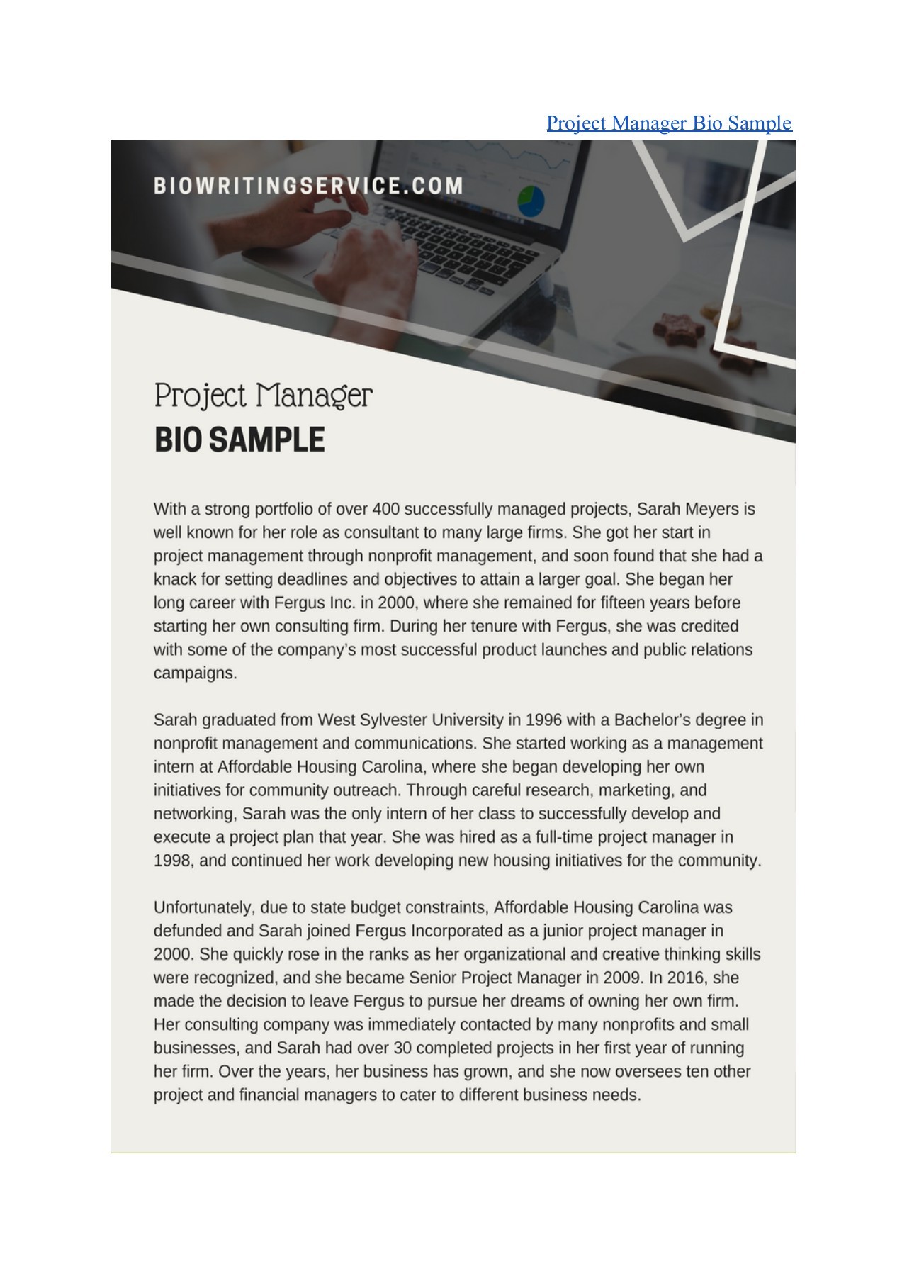 Professional Biography Samples 2018 made by Experts - Bio Writing ...