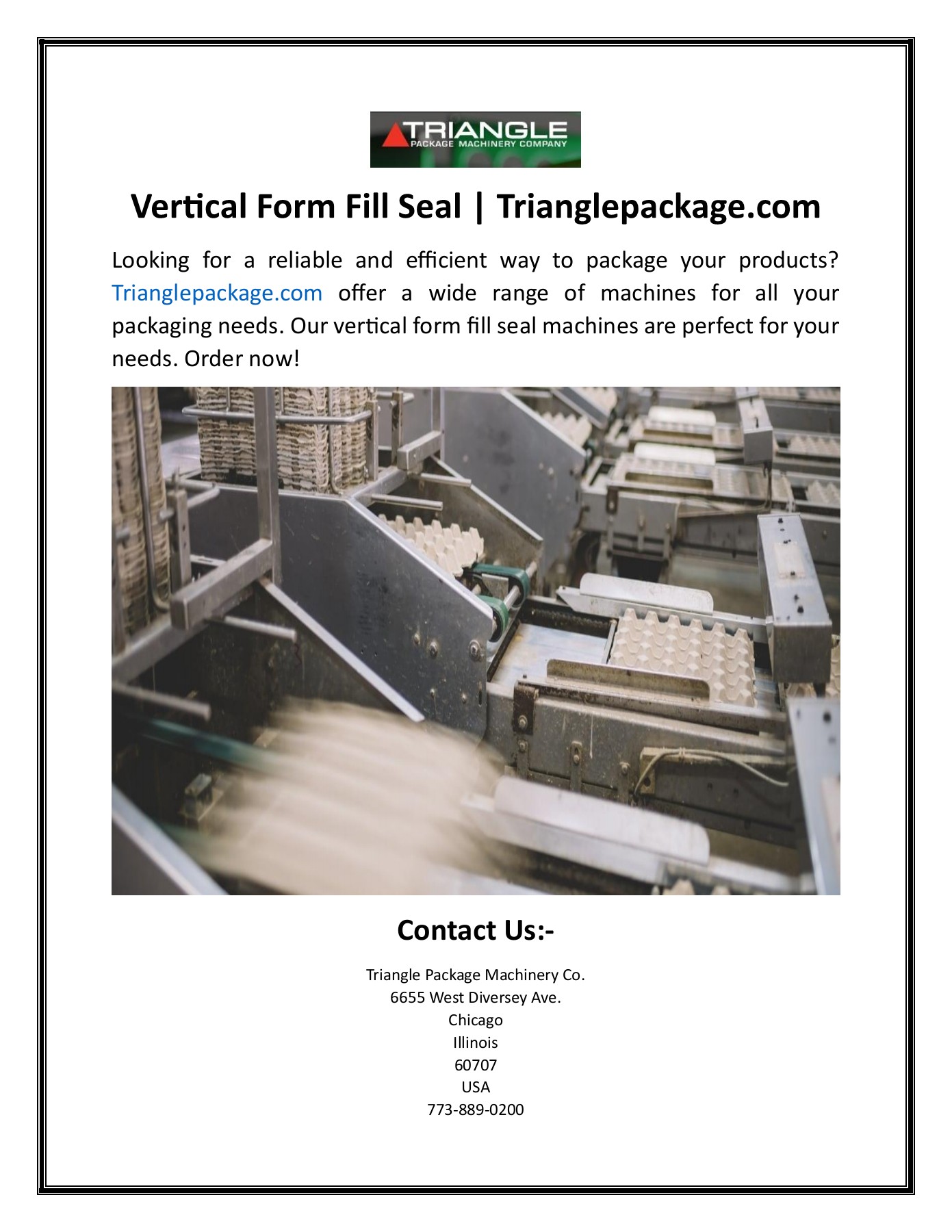 Vertical Form Fill Seal Trianglepackage - Triangle Package Machinery ...