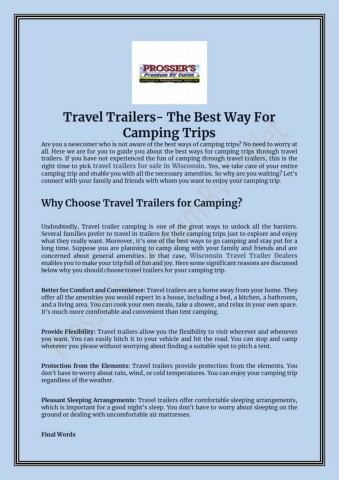 Shop Today - Travel Trailers for is Sale in Wisconsin