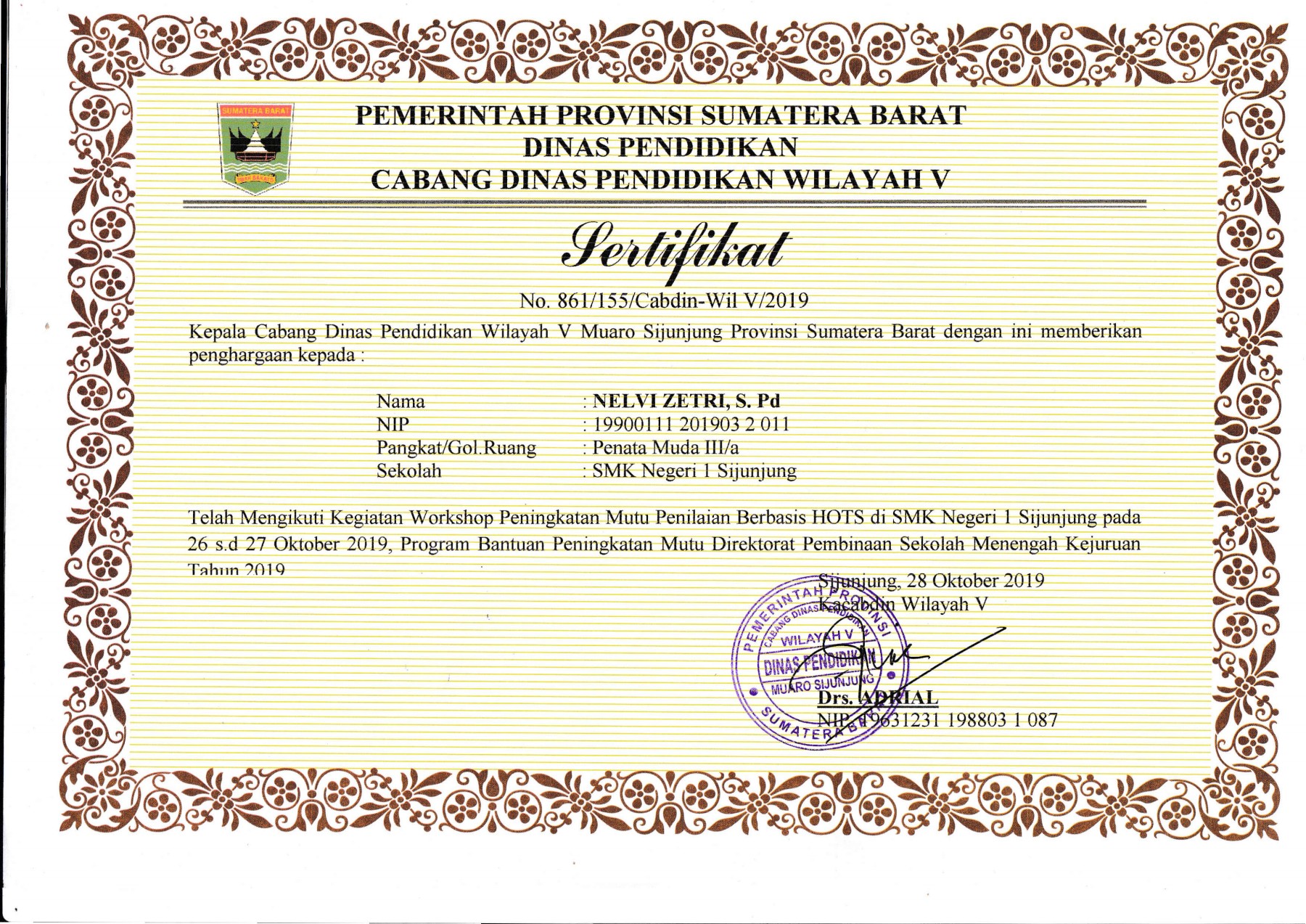 Sertifikat Workshop 2 - Nelvi Zetri - Halaman 1 - 2 | PDF Online | PubHTML5