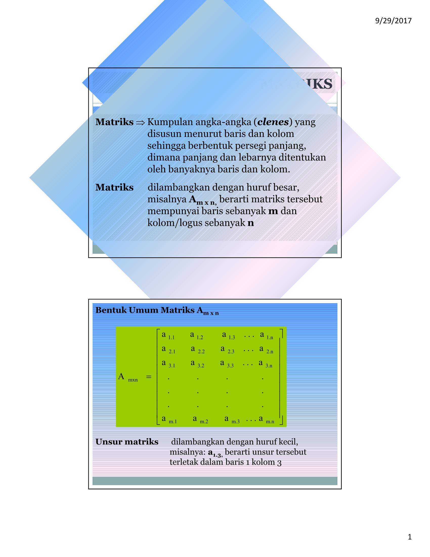 Pertemuan 16 Materi tambahan MATRIKS - Aditya TroJhan - Halaman 1 - 26 ...
