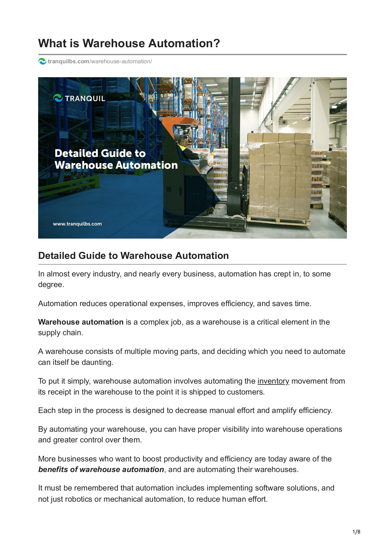 What is Warehouse Automation? - Tranquil Business Software - Page 1 - 8 | Flip PDF Online | PubHTML5