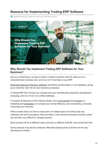 Reasons for Implementing Trading ERP Software