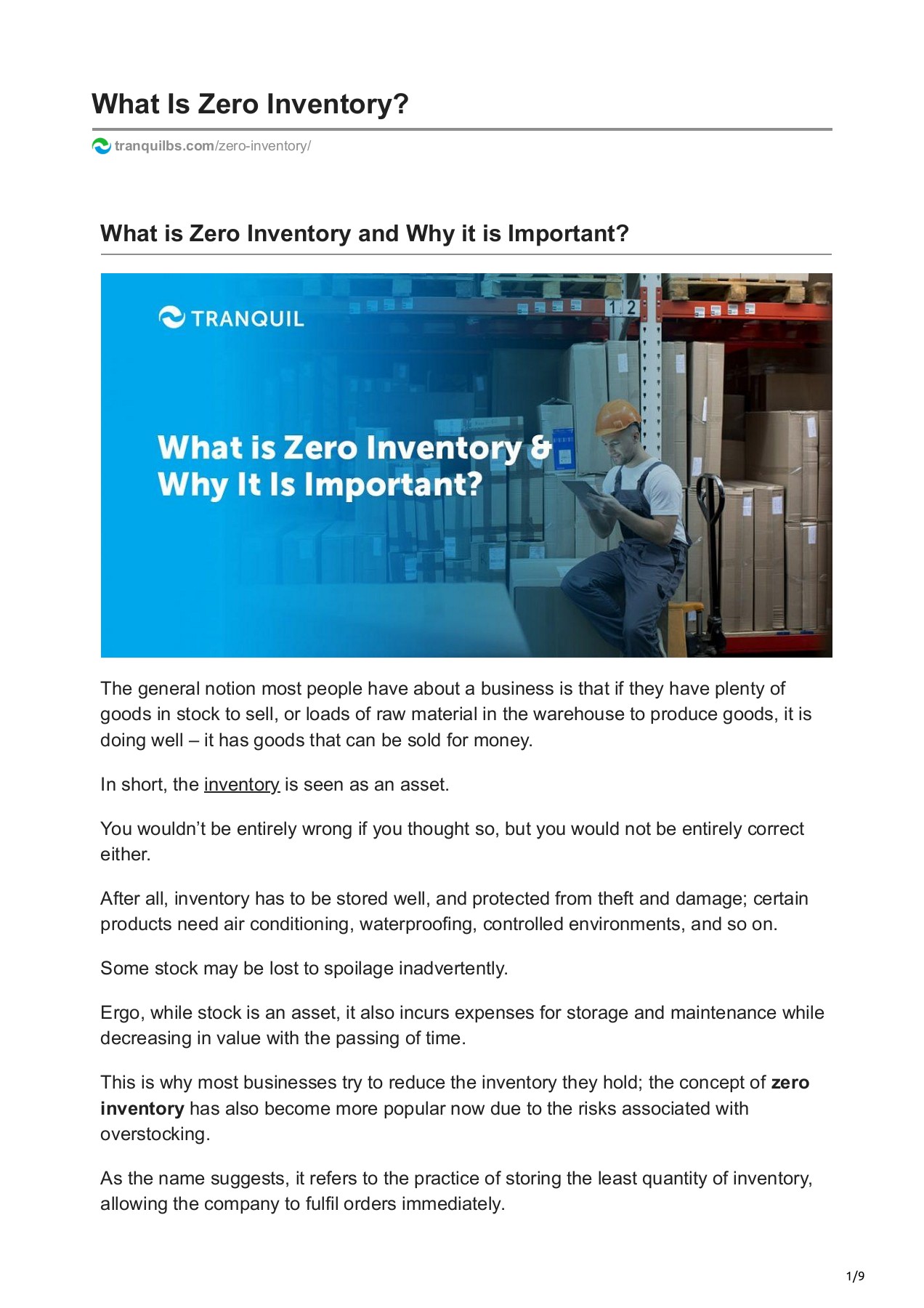 What Is Zero Inventory? - Tranquil Business Software - Page 1 - 9 ...
