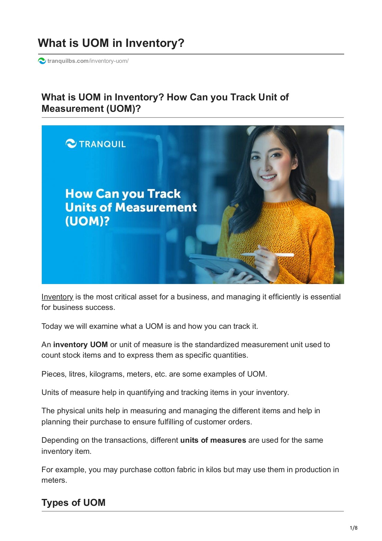 What is UOM in Inventory? - Tranquil Business Software - Page 1 - 8 ...