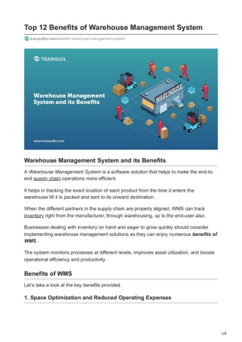 Benefits of Warehouse Management System - Tranquil Business Software ...