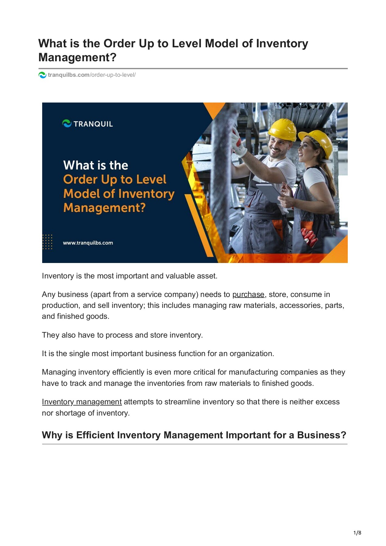 What is the Order Up to Level Model of Inventory Management? - Tranquil ...