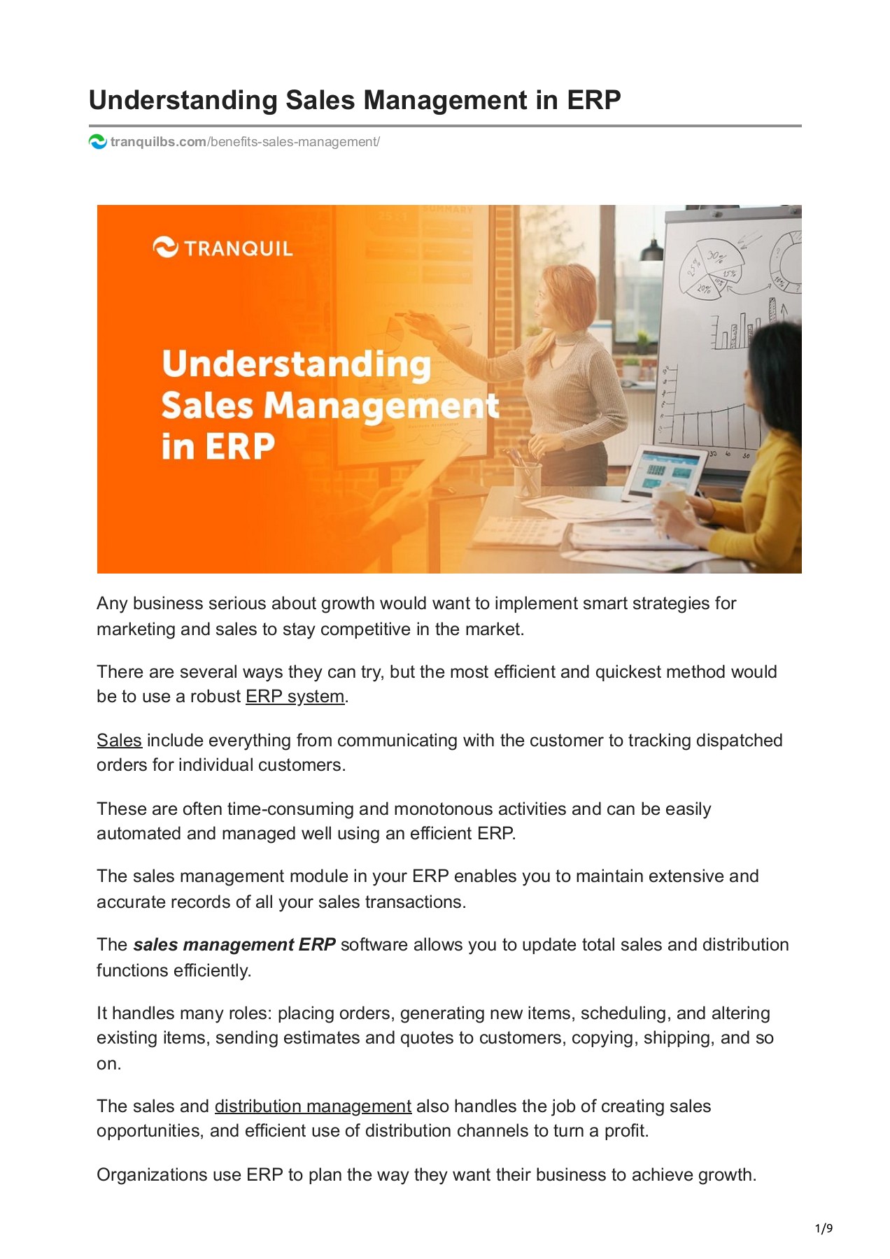 Understanding Sales Management in ERP - Tranquil Business Software - Page 1 - 9 | Flip PDF ...