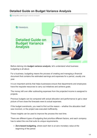 Detailed Guide on Budget Variance Analysis - Tranquil Business Software ...
