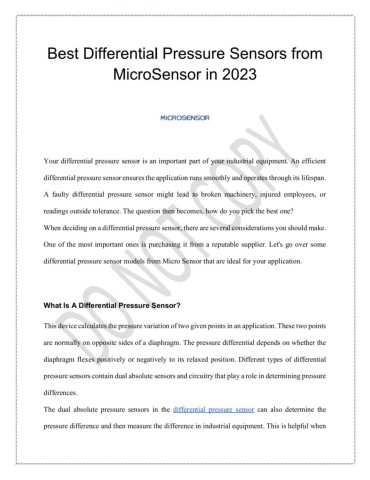 Best Differential Pressure Sensors from MicroSensor in 2023 - Micro Sensor - Page 1 | Flip PDF ...
