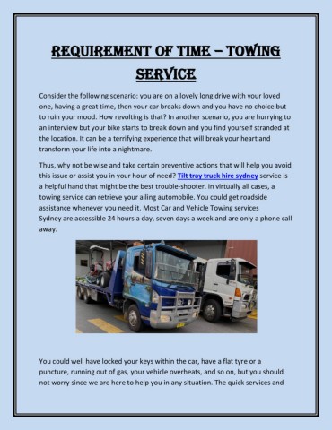 Requirement of Time – Towing Service