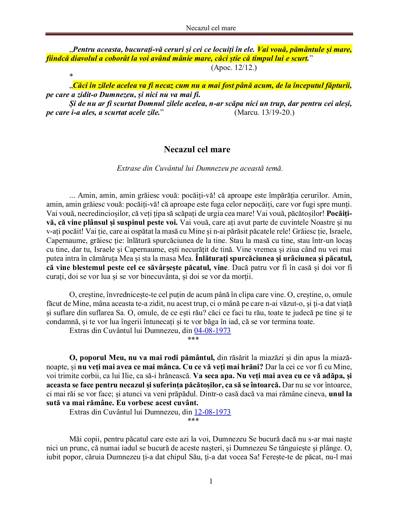 Cuvântul lui Dumnezeu despre necazul cel mare - billydeana - Page 1 ...