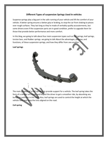 Different Types of suspension Springs Used In vehicles - VW Central ...