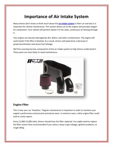 Importance of Air Intake System - VW Central Australia - Page 1 - 2 ...
