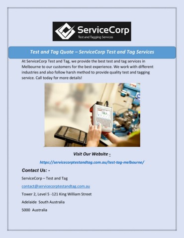 Test and Tag Quote – ServiceCorp Test and Tag Services