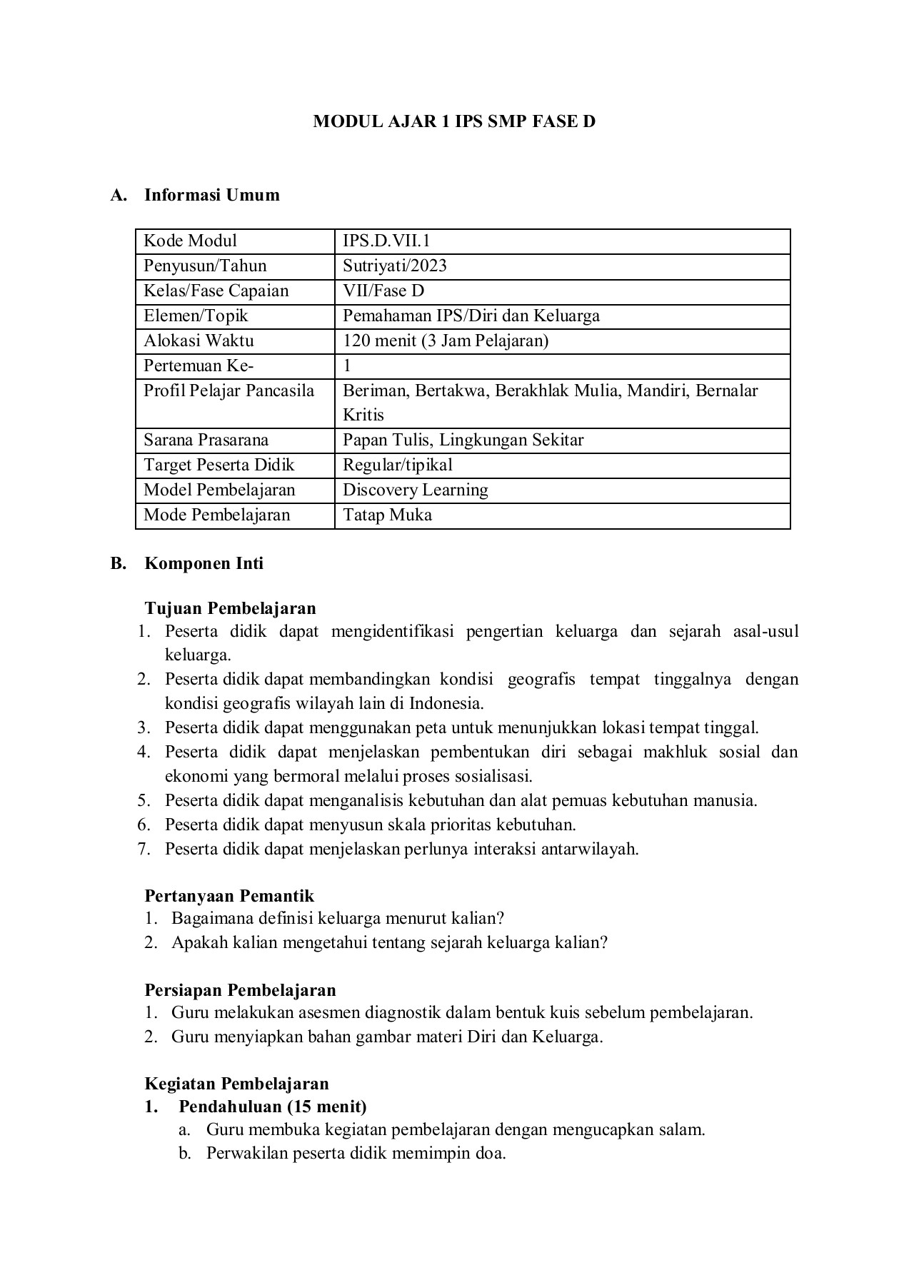 MODUL AJAR 1 IPS SMP FASE D TAHUN PELAJARAN 2022 2023 - Sutriyati ...