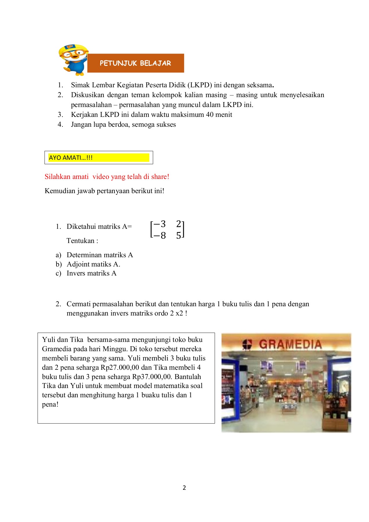 LKPD INVERS MATRIKS - oneldamar02 - Page 2 | Flip PDF Online | PubHTML5