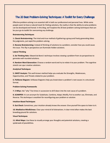 The 20 Best Problem-Solving Techniques: A Toolkit for Every Challenge