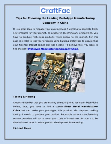 Tips for Choosing the Leading Prototype Manufacturing Company in China