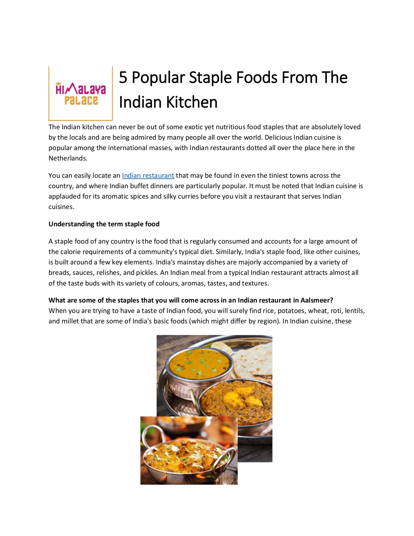 5 Popular Staple Foods From The Indian Kitchen - Himalaya Palace - Page ...