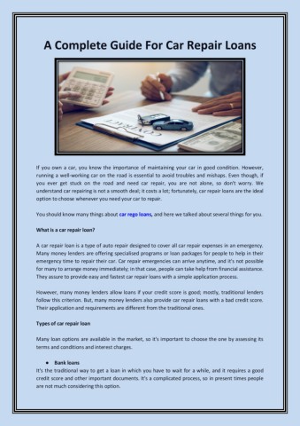 A Complete Guide For Car Repair Loans