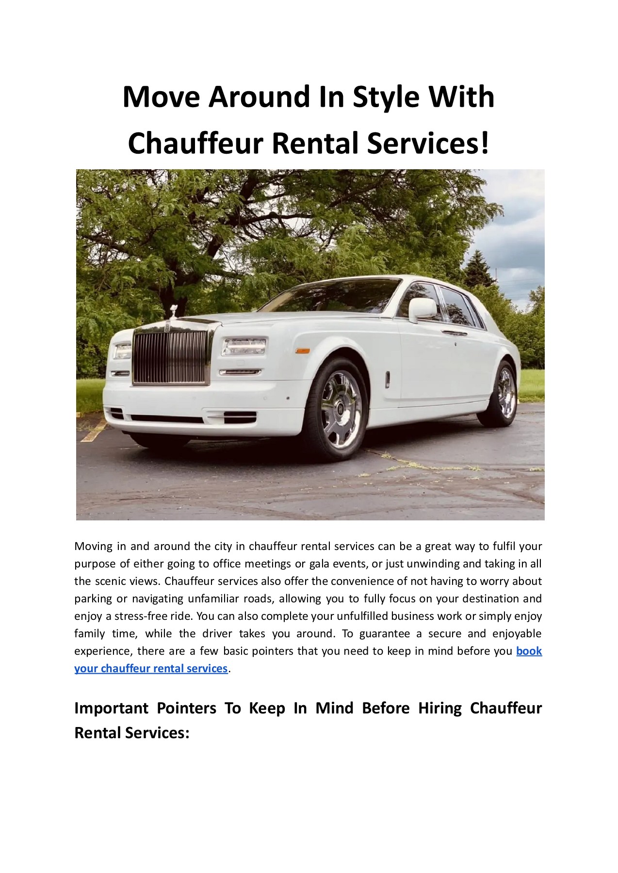 Move Around In Style With Chauffeur Rental Services - MKL Chauffeurs ...