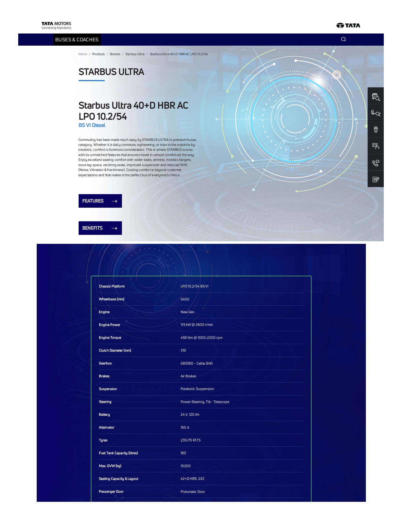Tata Motors Buses | Starbus Ultra 4+D HBR AC LPO 1.2/54 Overview | Tata ...