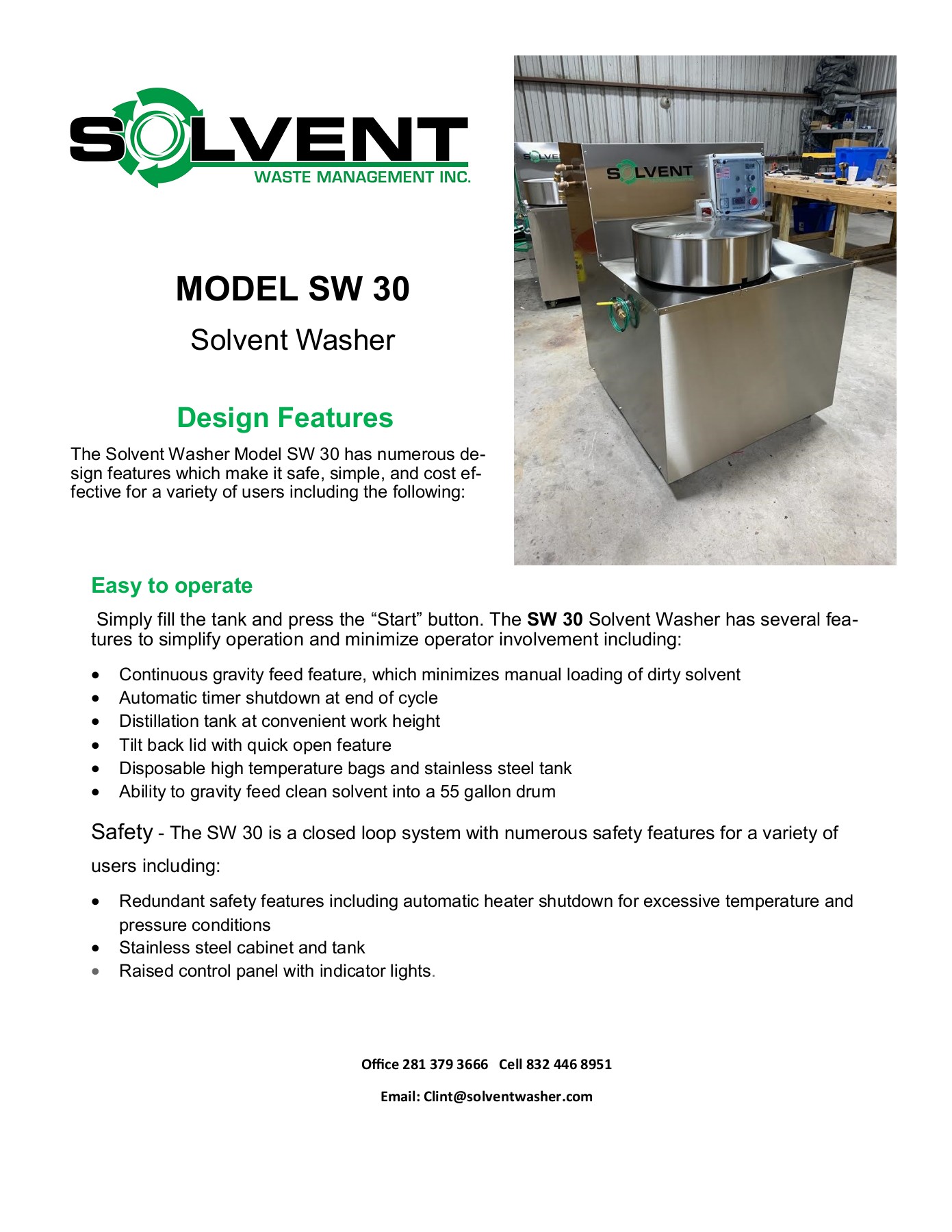 Model SW30 Solvent Cleaning Machine - Solvent Waste Management Inc ...