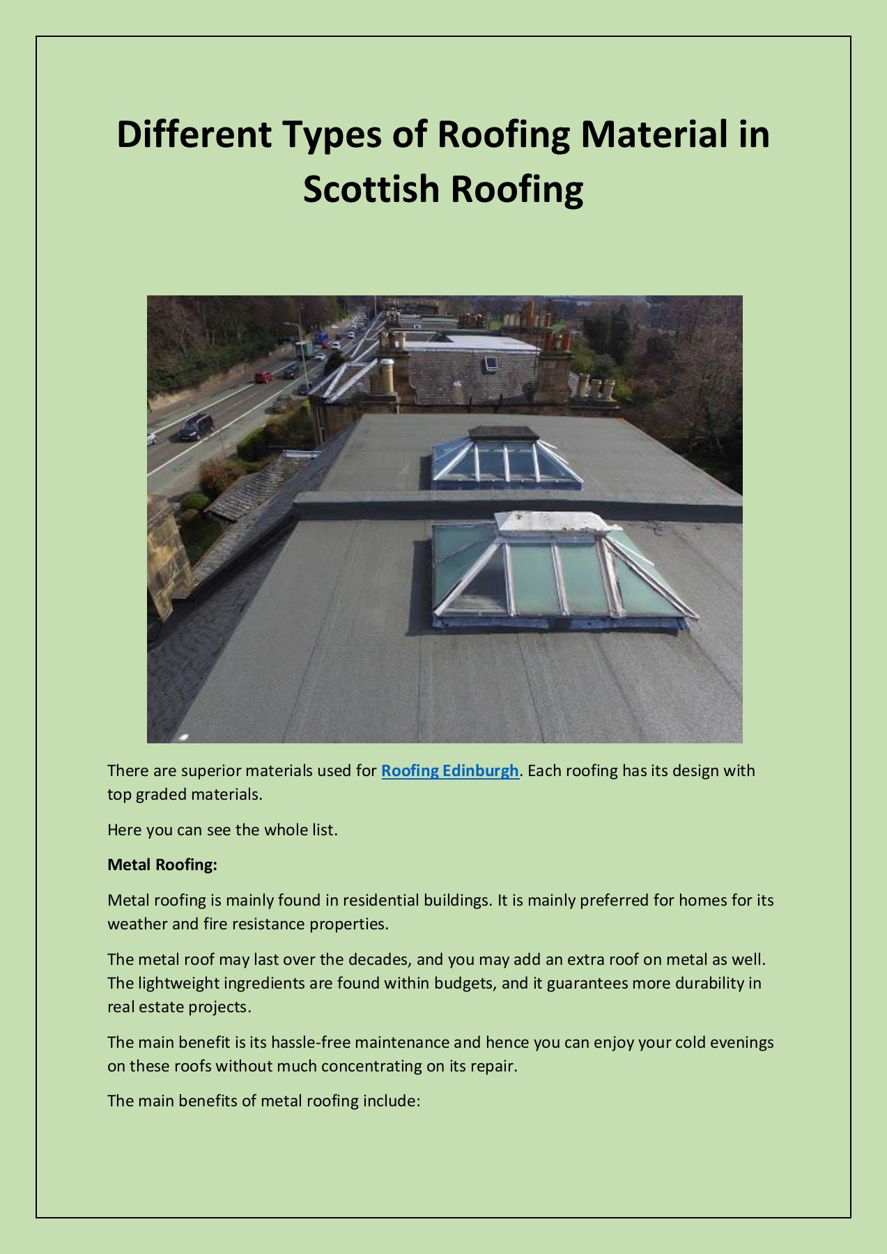 Different Types of Roofing Material in Scottish Roofing - MGF Roofing ...