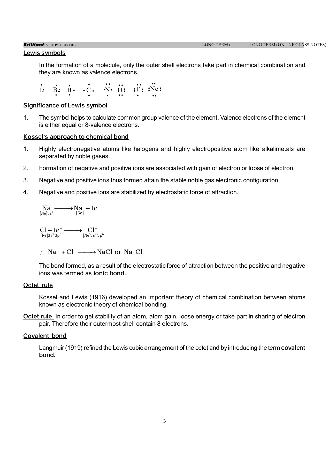 CHEMICAL BONDING AND MOLECULAR STRUCTURE - Lecture Notes - Willington ...