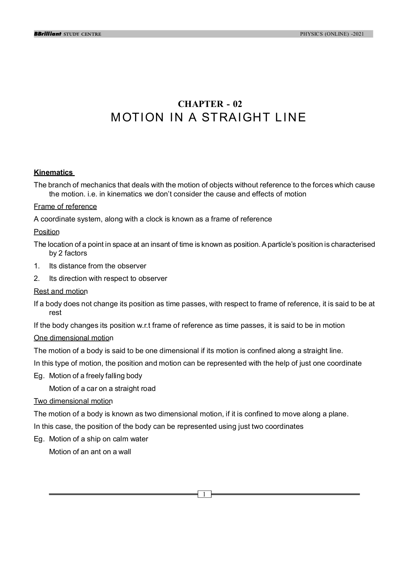 MOTION IN A STRAIGHT LINE - Lecture Notes - Willington Island - Page 1 ...