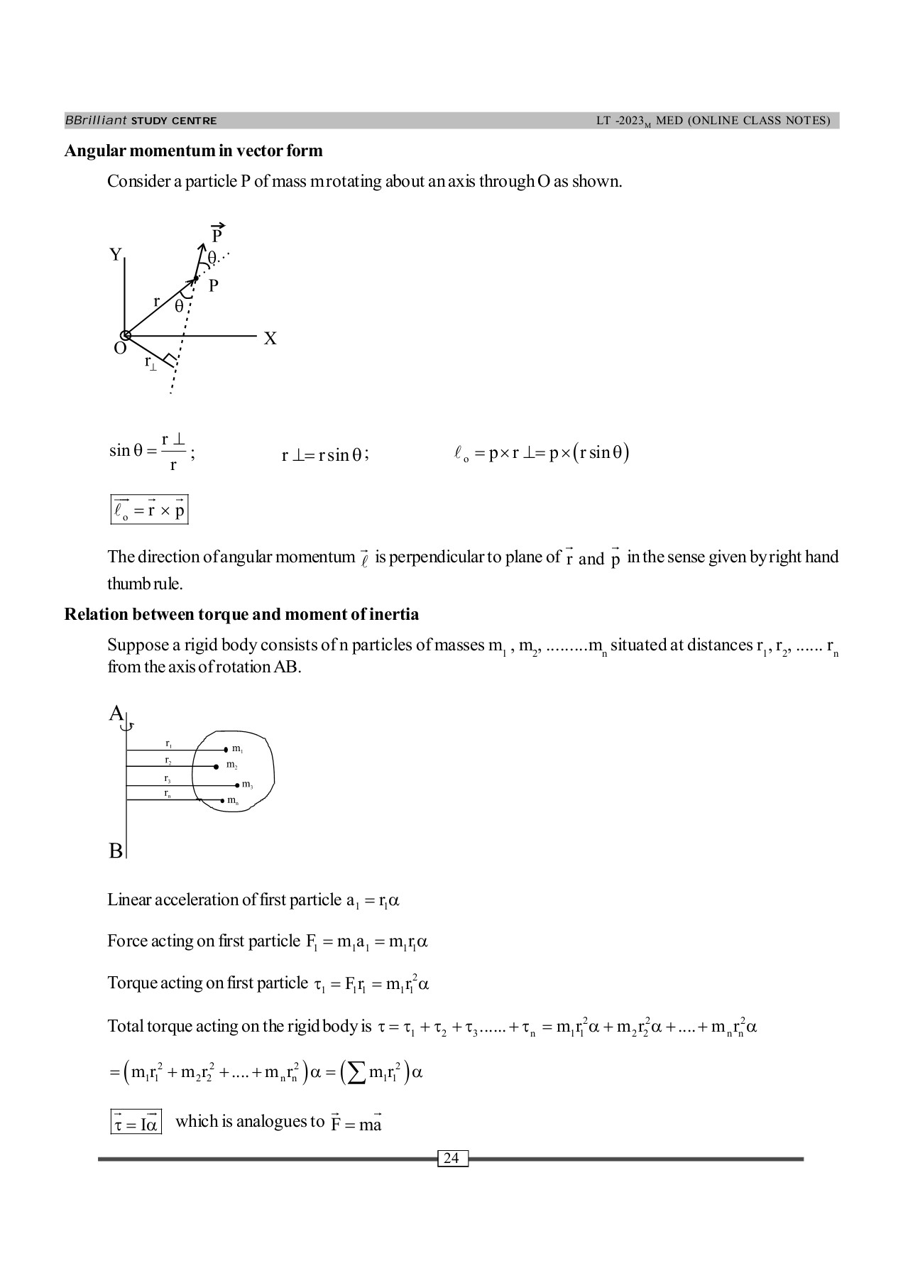 SYSTEM OF PARTICLES AND ROTATIONAL MOTION - Lecture Notes - Willington ...