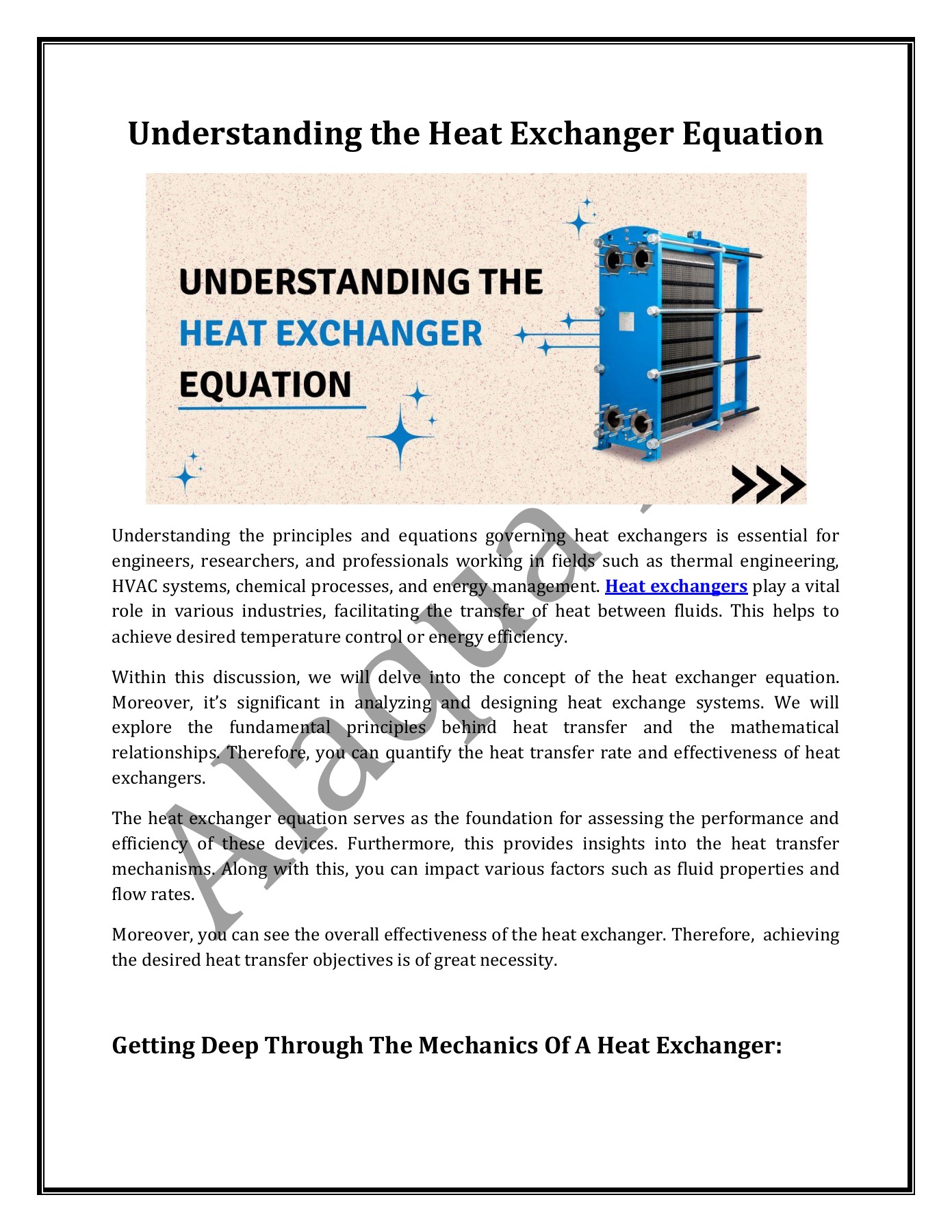 Understanding the Heat Exchanger Equation - Alaqua inc - Page 1 - 3 | Flip PDF Online | PubHTML5