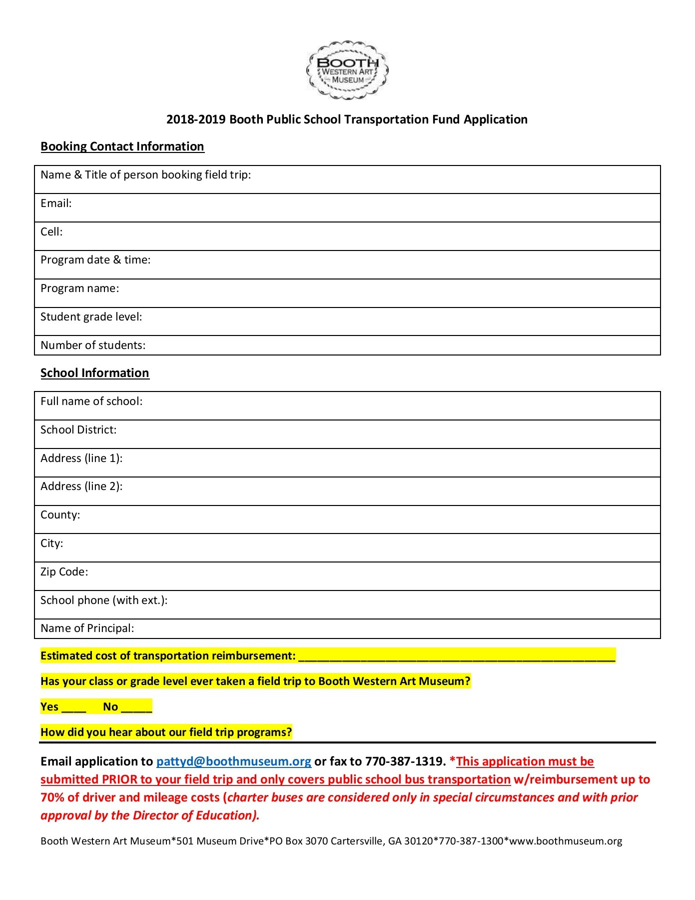 2018-2019 Public School Transportation Fund Form - Booth Western Art ...