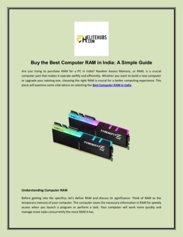 Buy the Best Computer RAM in India A Simple Guide