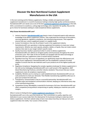 Discover the Best Nutritional Custom Supplement Manufacturers in the USA